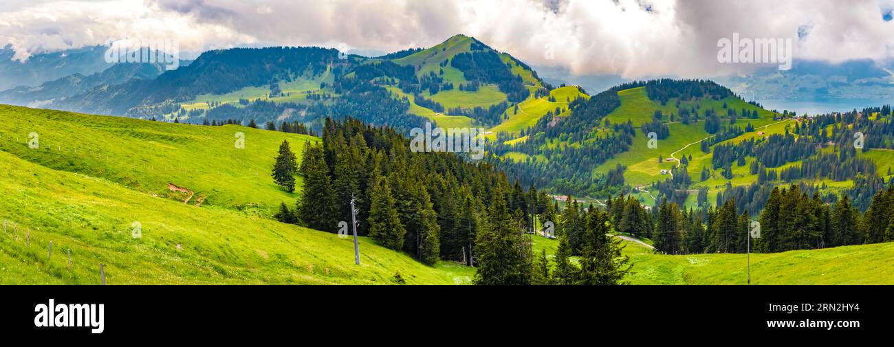 Large picturesque panorama of the beautiful mountainous landscape seen ...