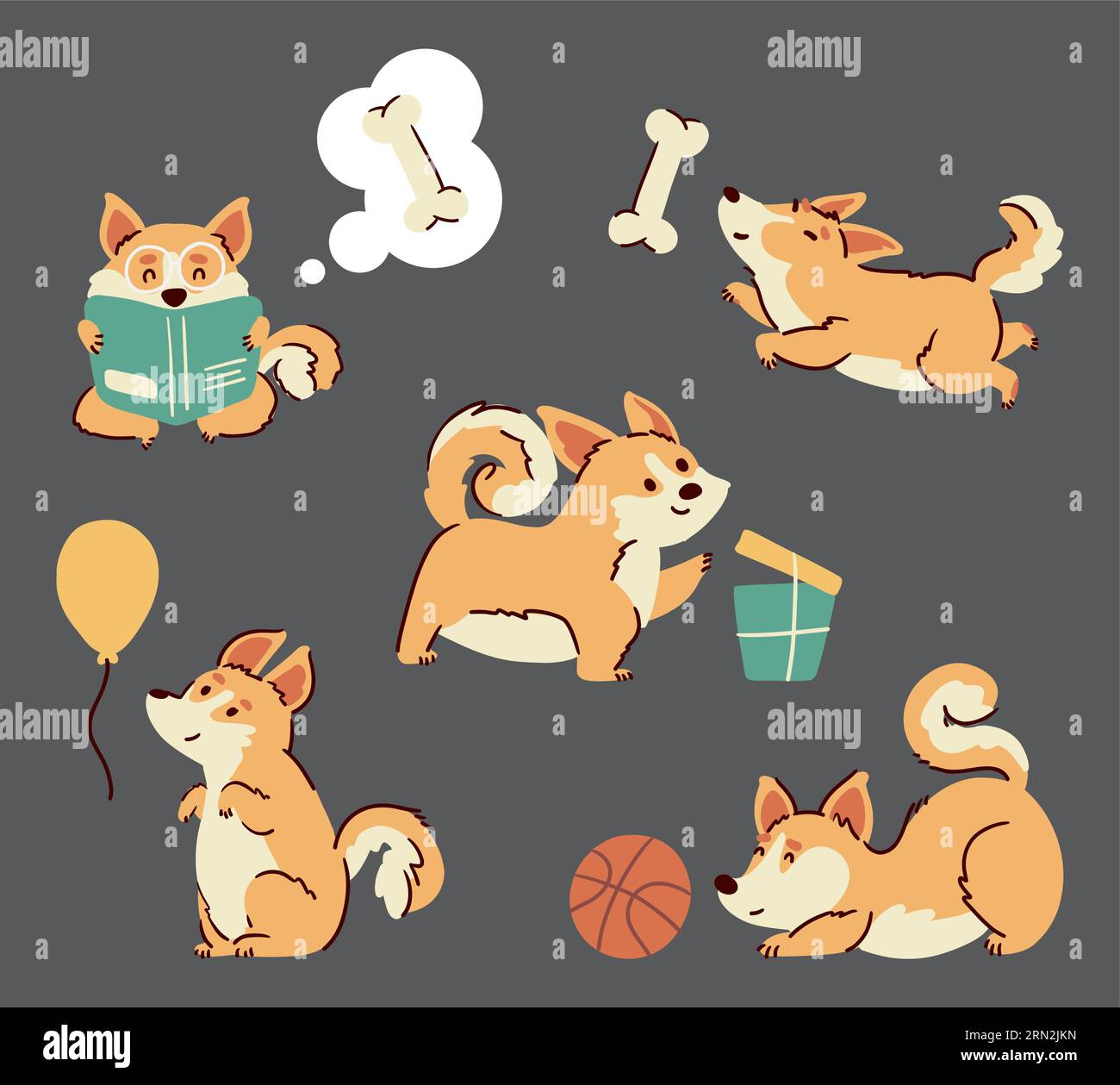 Welsh corgi dogs . Hand drawn style cartoon characters . White isolate ...