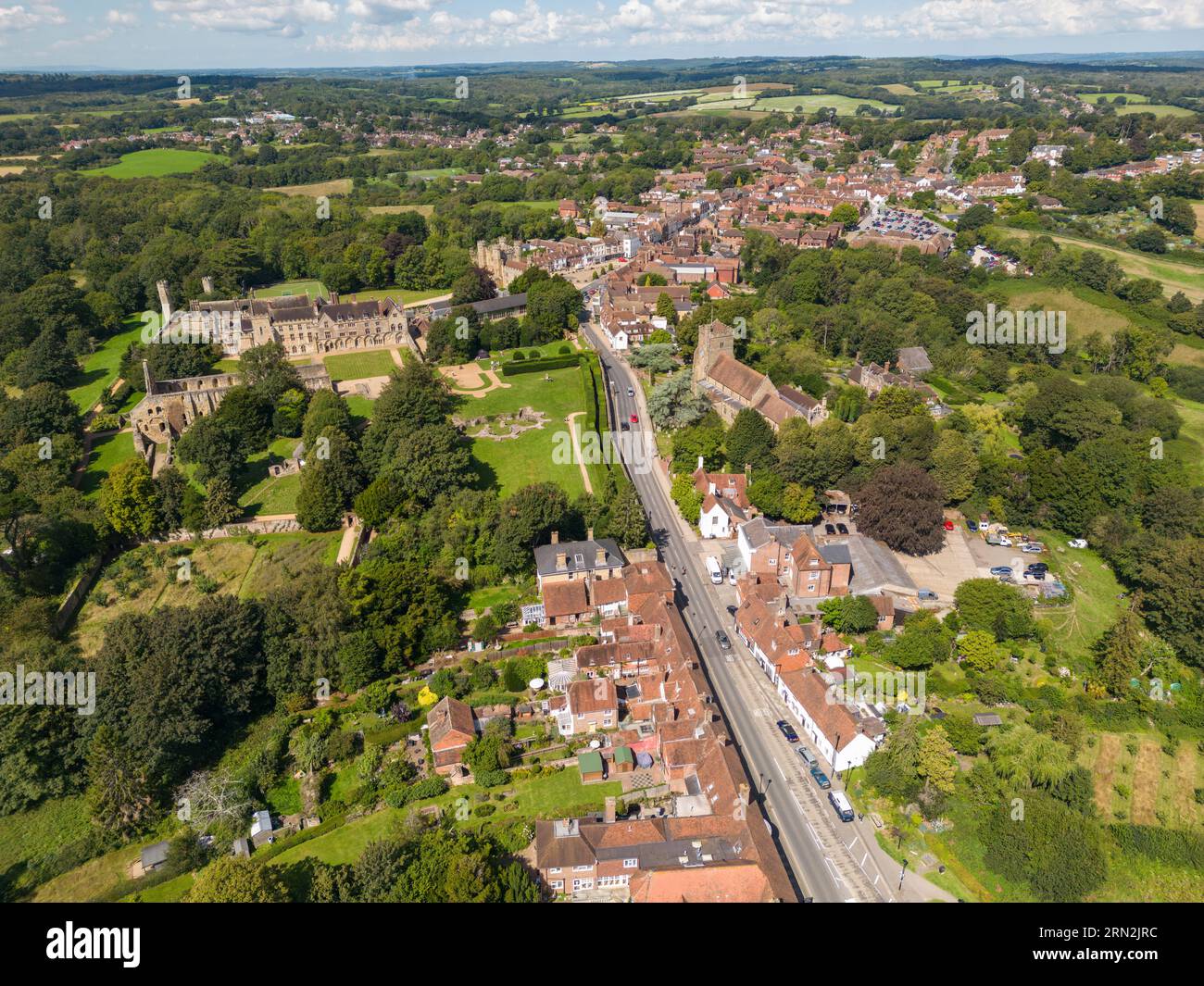 Aerial view of the town of Battle, site of the 1066 Battle of Hastings ...