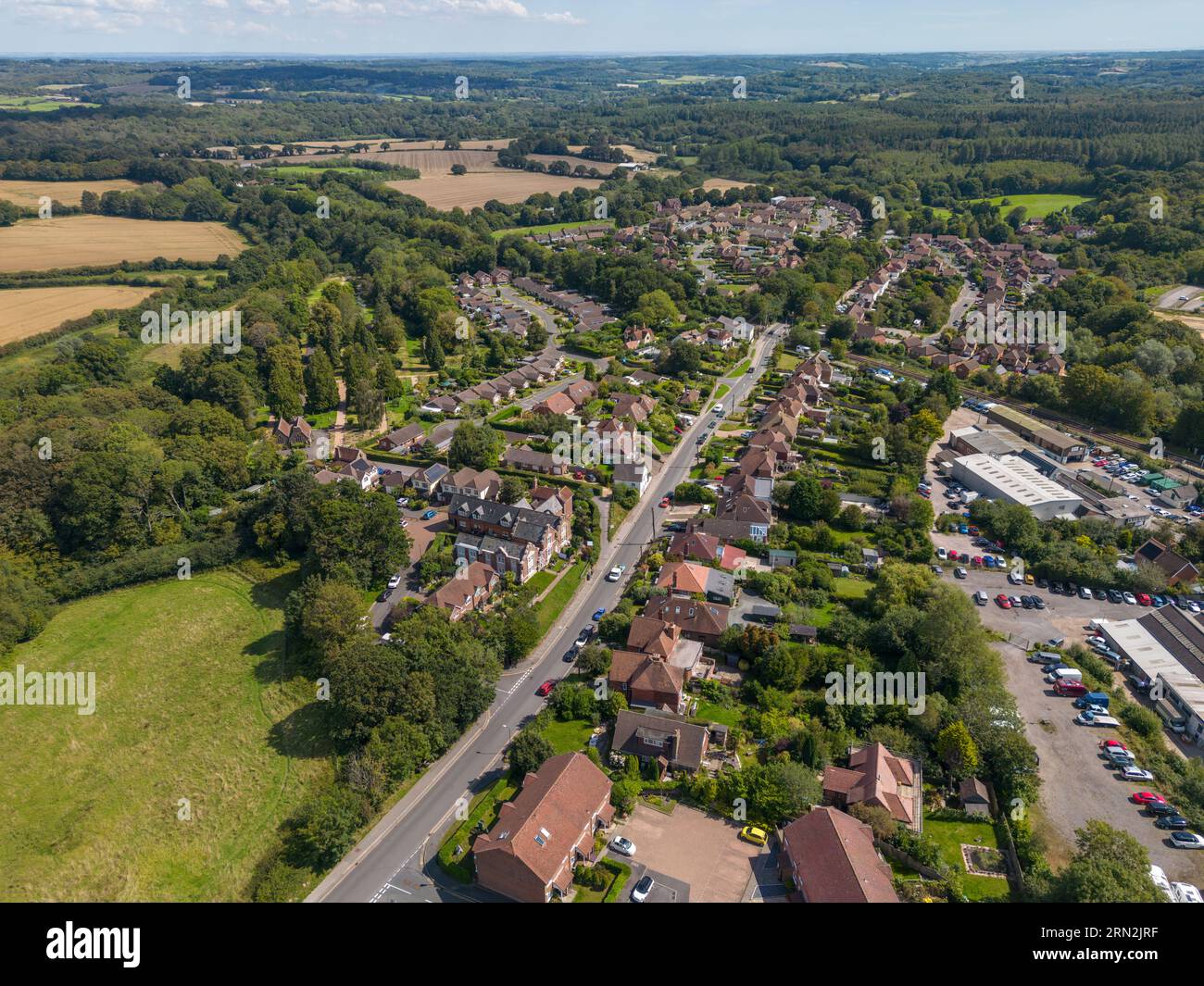Aerial view of the town of Battle, site of the 1066 Battle of Hastings ...