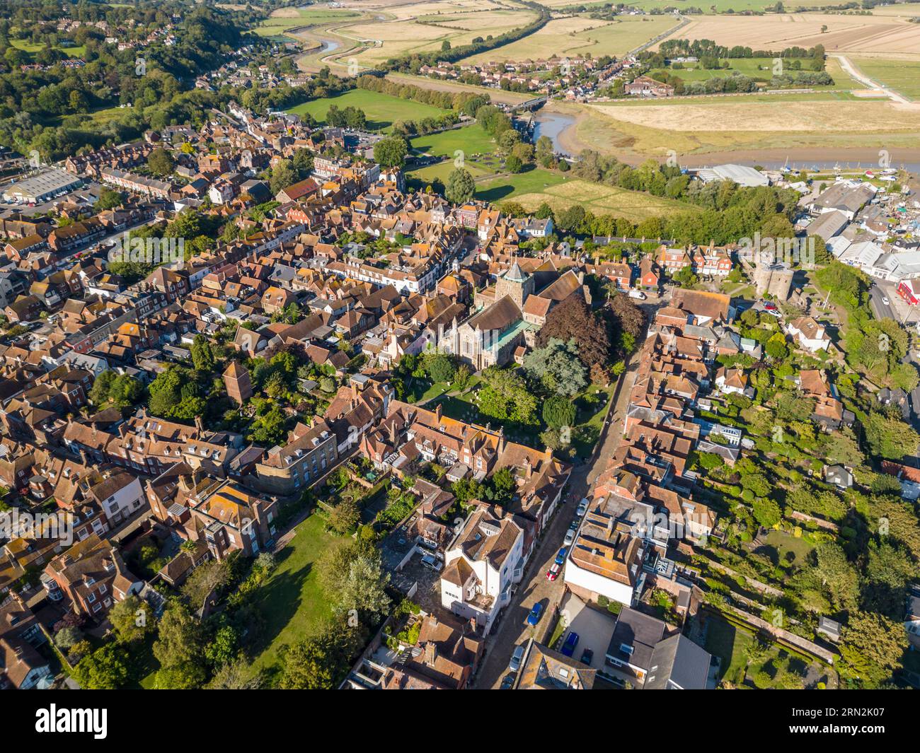 Aerial view of the Church of St Mary in Rye, a small town in East ...