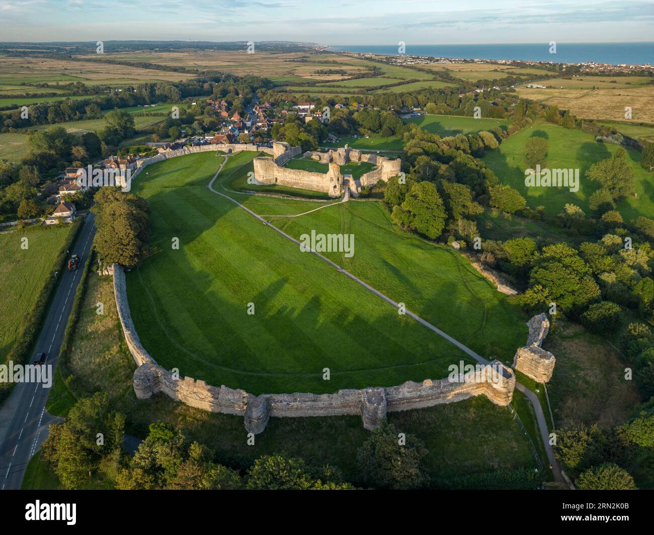 Aerial view of Pevensey Castle,a medieval castle at Pevensey, East ...