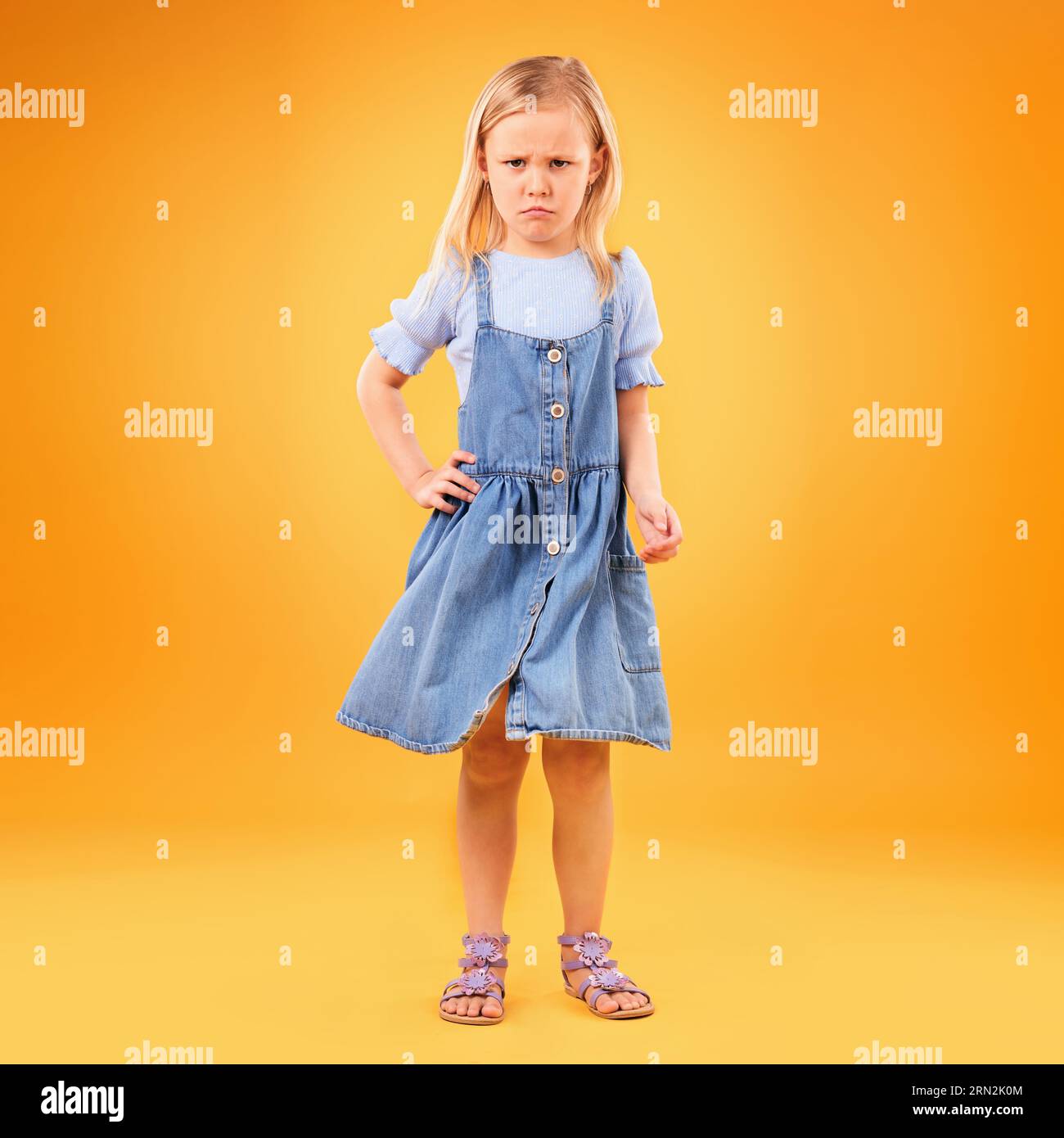 Sad, portrait and girl child in studio with bad news, feedback or ...