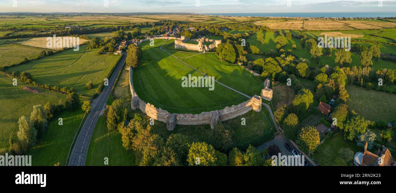 Aerial view of Pevensey Castle,a medieval castle at Pevensey, East ...