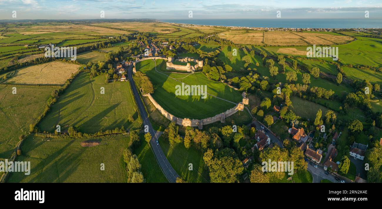 Aerial view of Pevensey Castle,a medieval castle at Pevensey, East ...