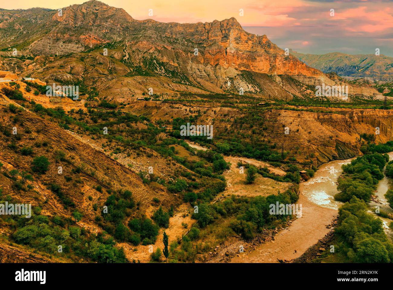 Evening landscape of the North Caucasus mountains in Dagestan Stock ...