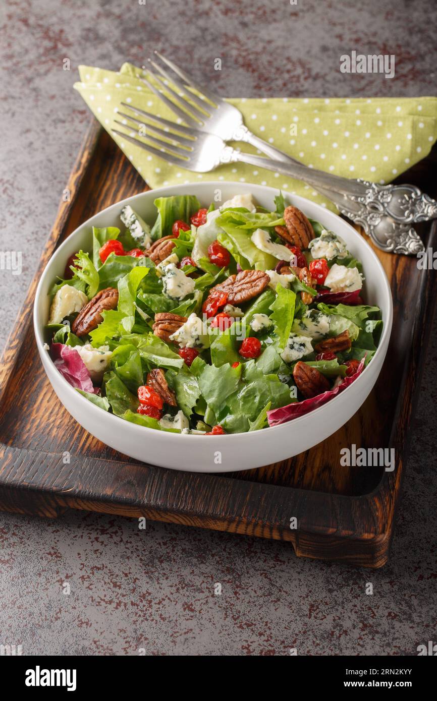 Michigan salad typically includes a bed of salad greens, gorgonzola ...