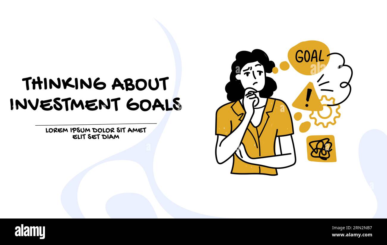 Woman thinking about investment goals. Business illustration Stock ...