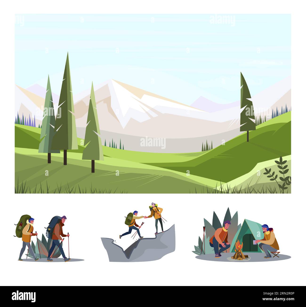 Trekking flat vector illustration set Stock Vector Image & Art - Alamy