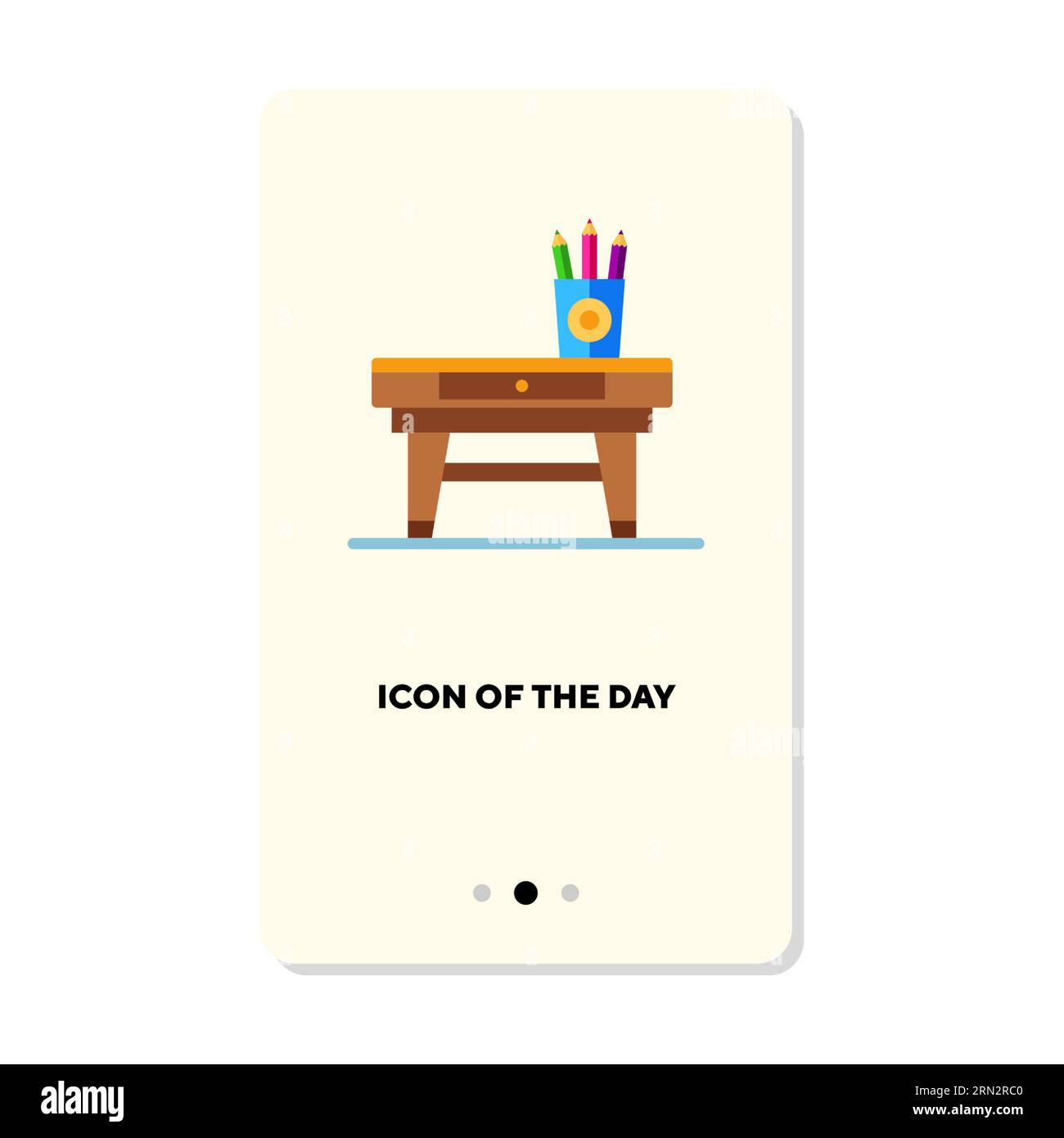 Wooden children table with stationery flat vector icon Stock Vector ...