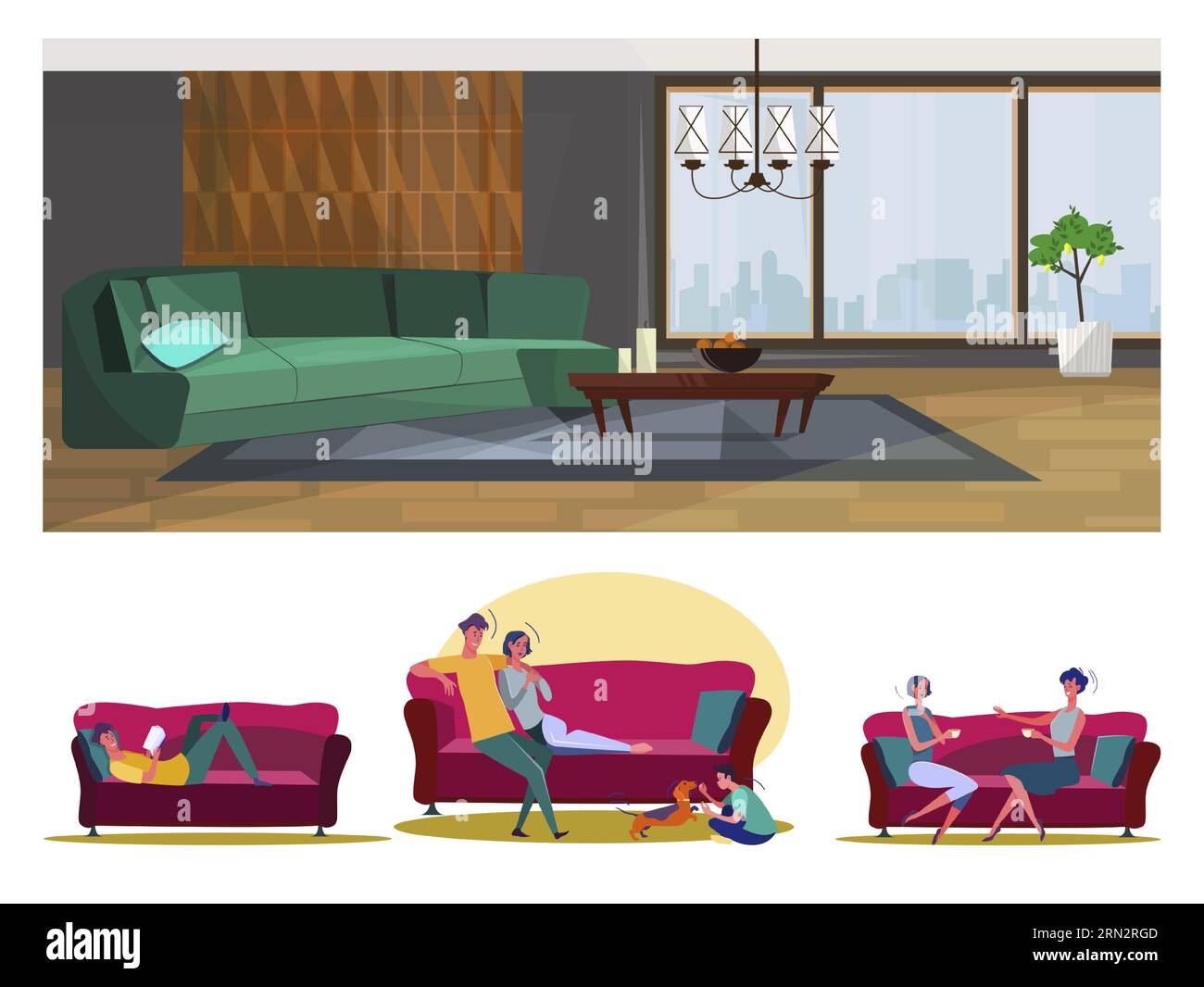 Leisure at home flat vector illustration set Stock Vector Image & Art ...
