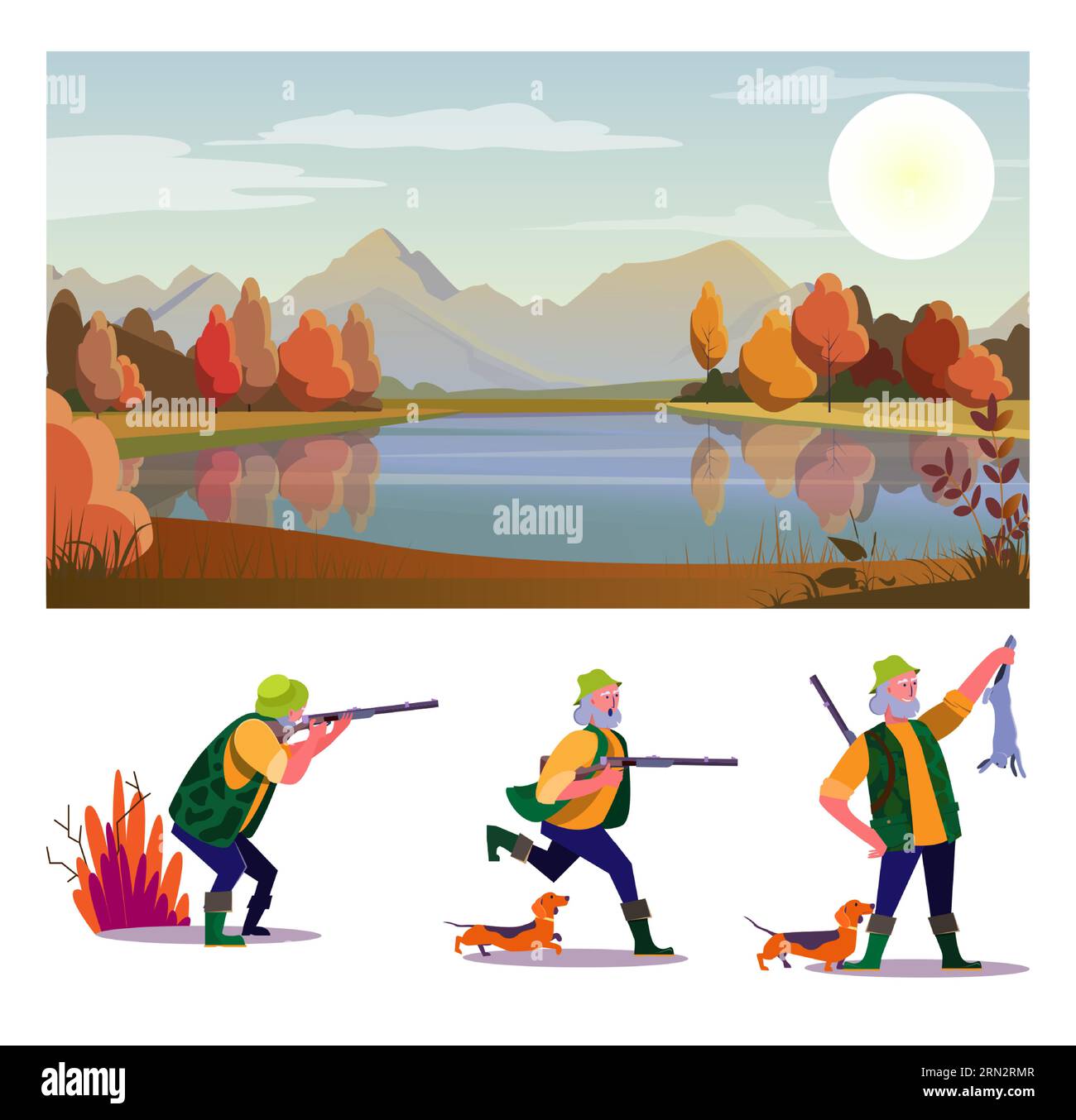 Hunt flat vector illustration set Stock Vector Image & Art - Alamy