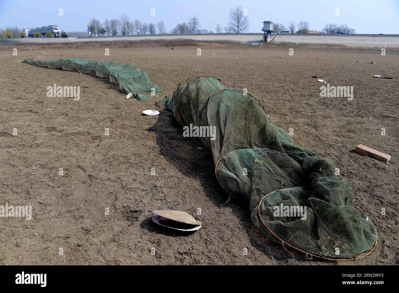 JINAN, March 26, 2015 -- Fishing tools are seen on the chapped bed of ...