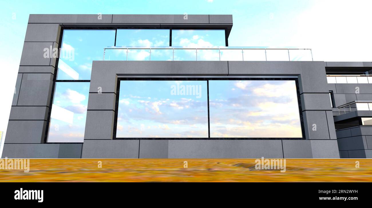 Combination of the big reflective windows and metal face panels for the ...