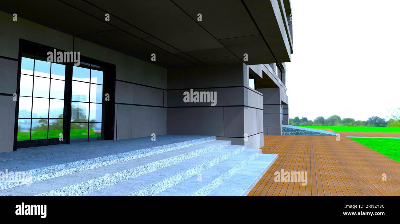 Granite long steps of the contemporary property look good with brown ...