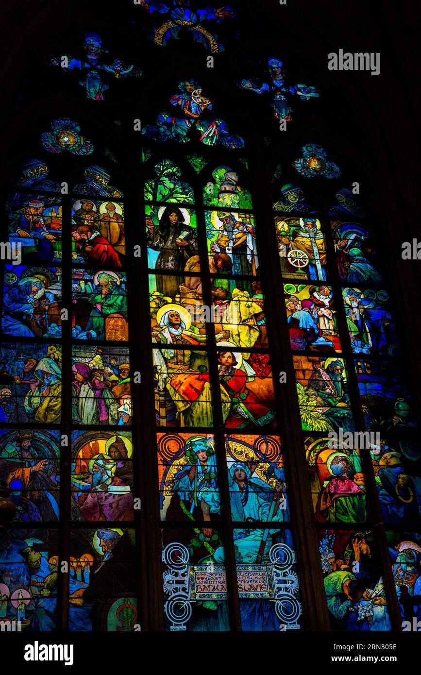 Masterpiece stained glass window by Alphonse Mucha in St. Vitus ...