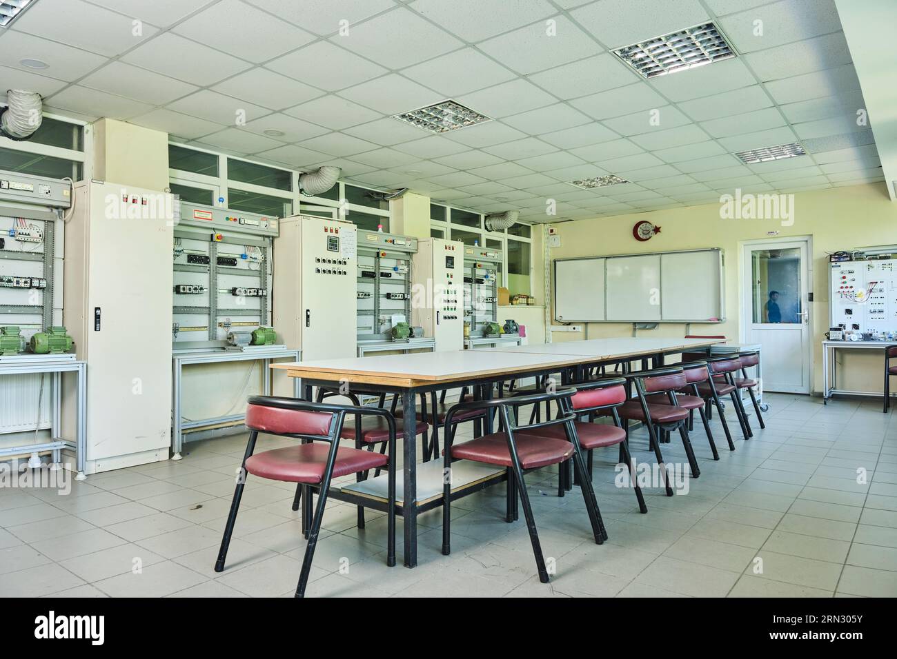 empty classroom workshop. empty class in a university with a group ...