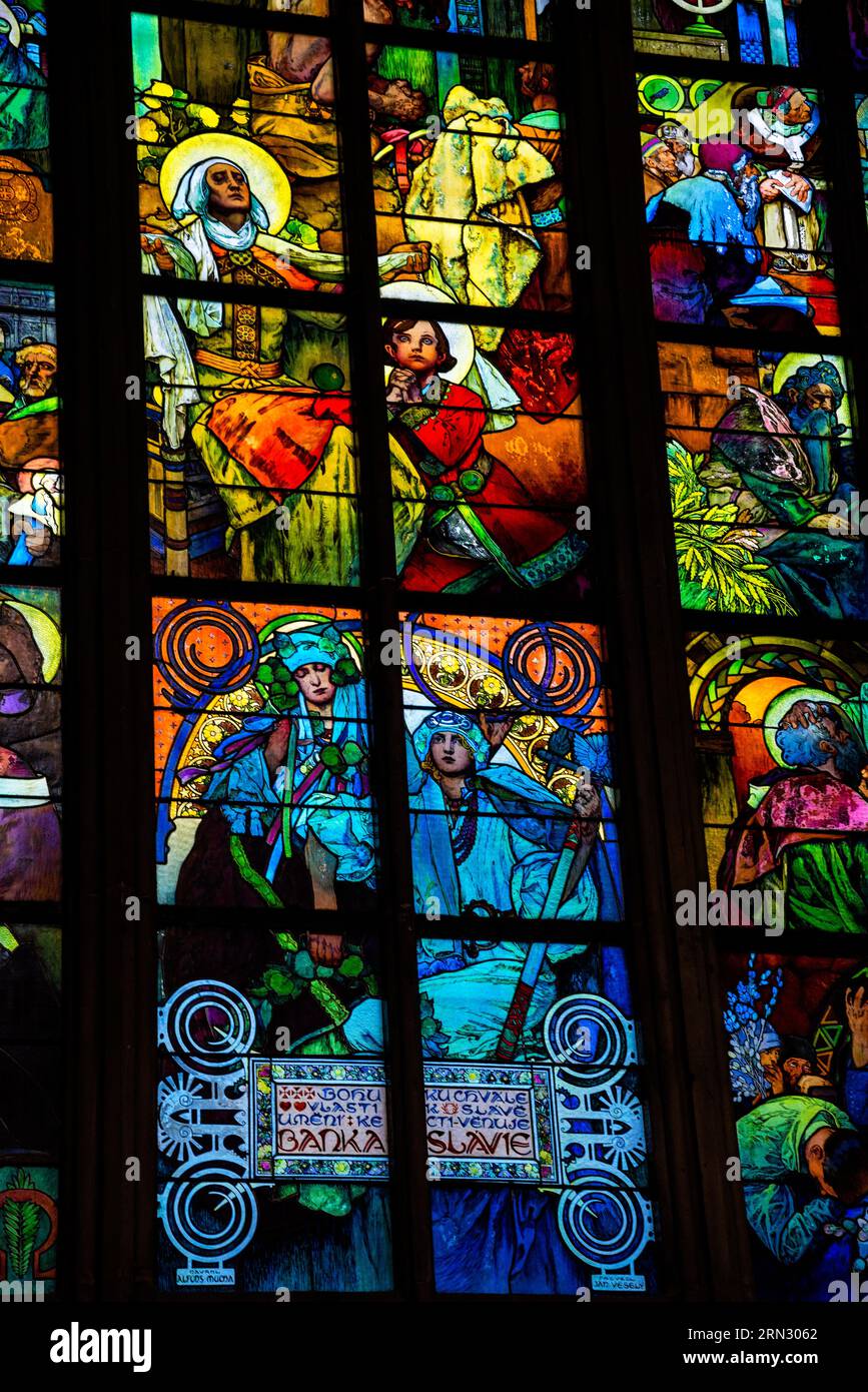 Masterpiece stained glass window by Alphonse Mucha in St. Vitus ...