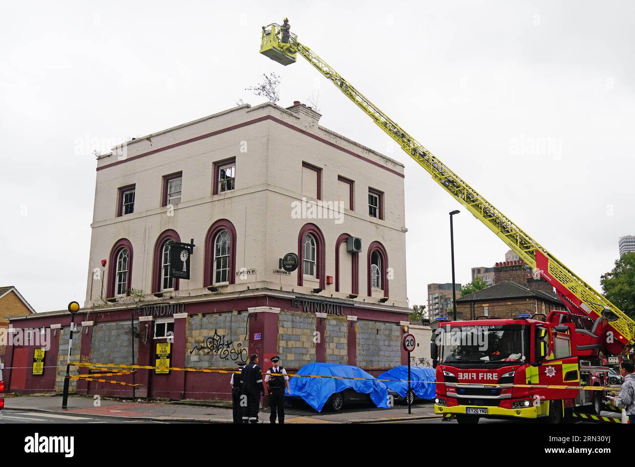 Emergency services attend a fire at the former Windmill pub in St James ...
