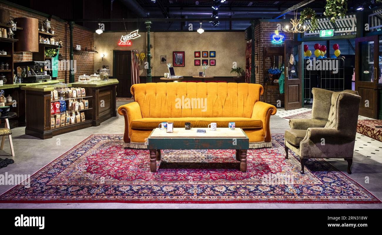 AMSTERDAM - 31/08/2023 A recreated set in the exhibition The FRIENDS ...