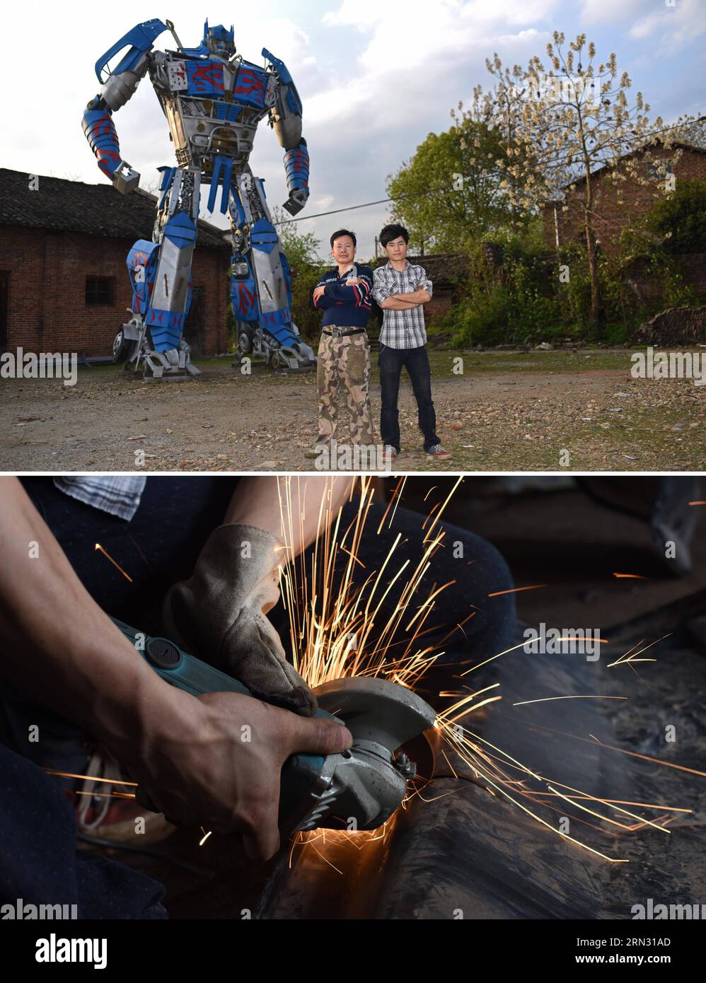 Combined photo taken on March 31, 2015 shows Yu Lingyun and his father standing in front of a ...