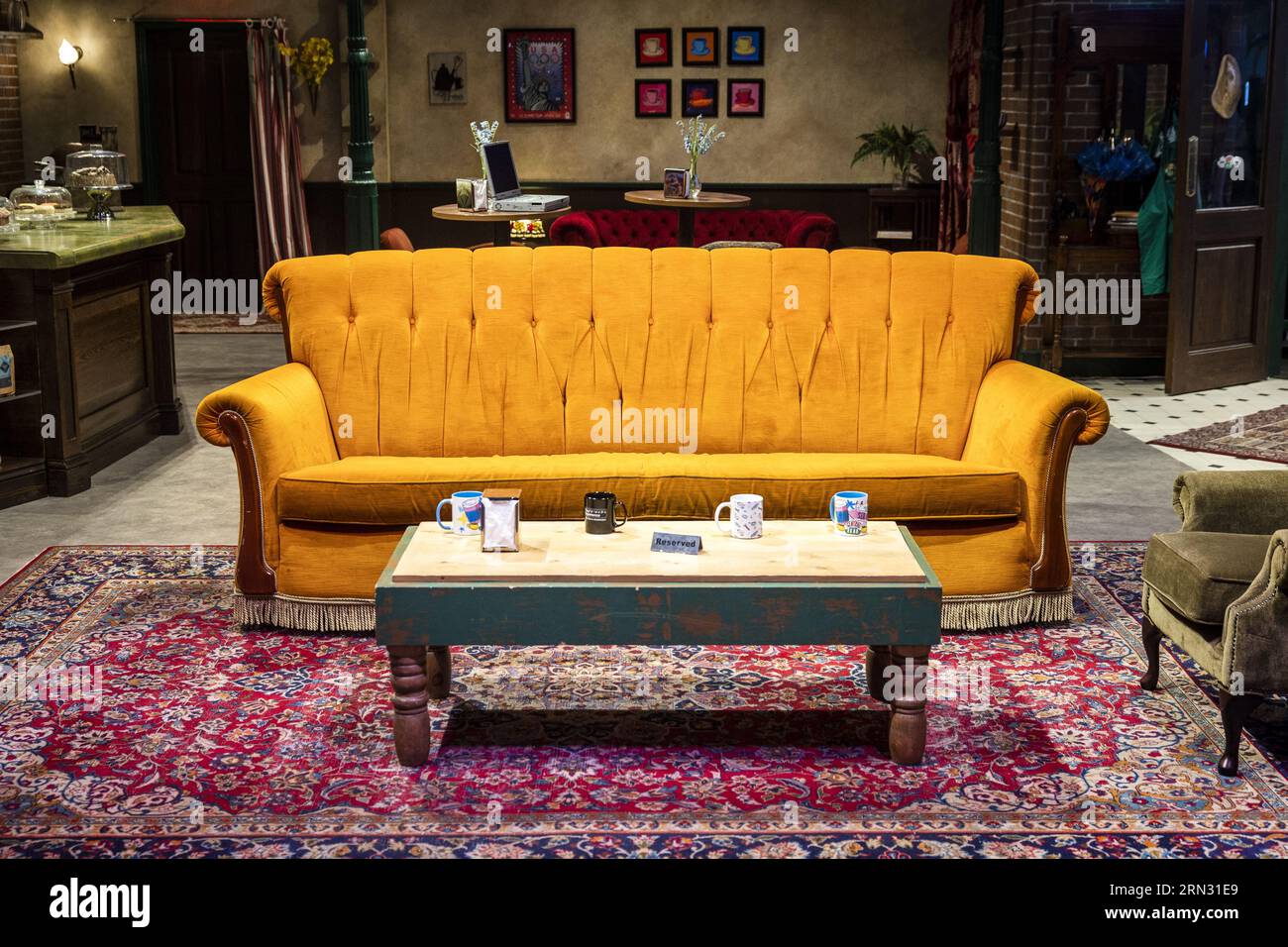 AMSTERDAM - 31/08/2023 A recreated set in the exhibition The FRIENDS ...