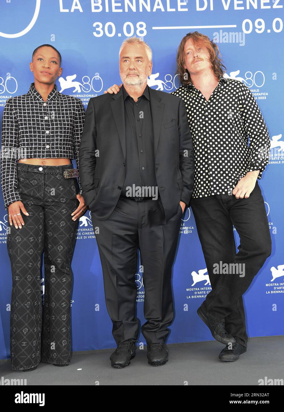 August 31, 2023, VENICE: French filmmaker Luc Besson (C), US actor ...