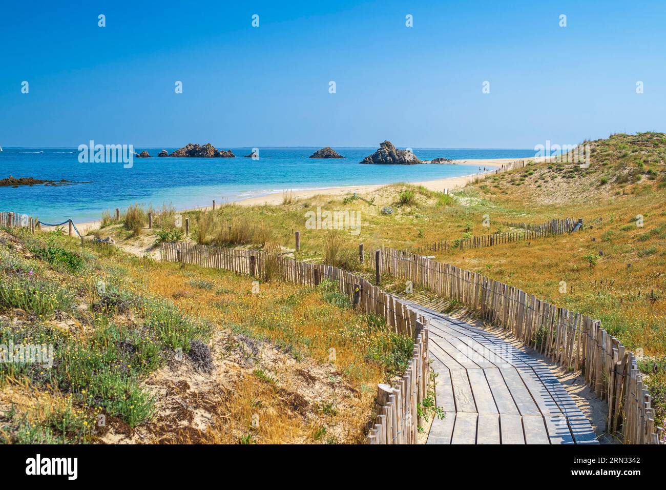 France, Morbihan, Houat island, landscaped coastal path towards Tal er ...