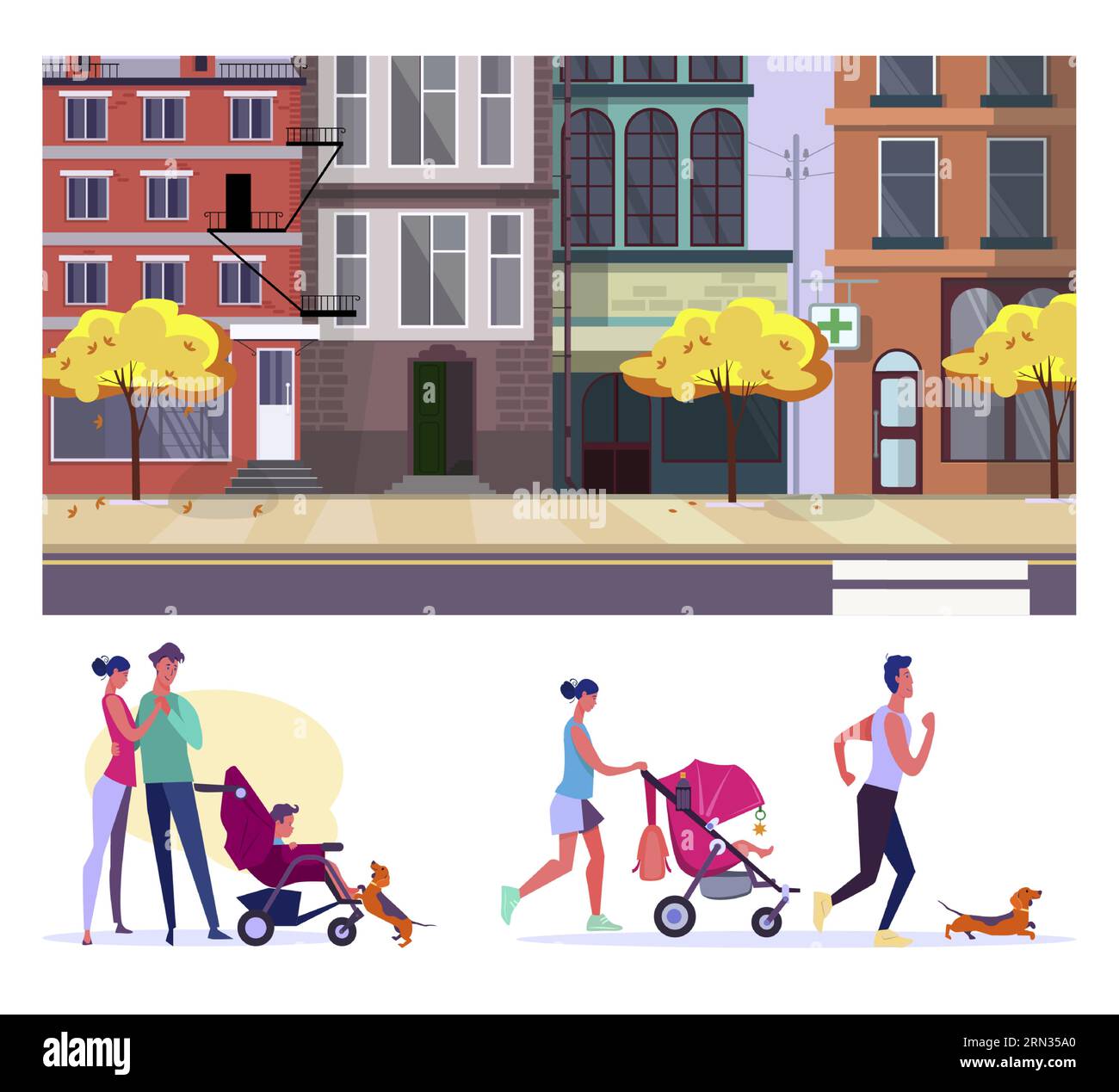 City walk flat vector illustration set Stock Vector Image & Art - Alamy