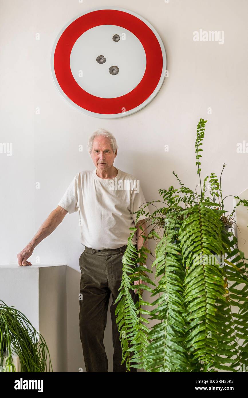 France, Paris, visual artist Jean-Pierre Raynaud in his studio ...