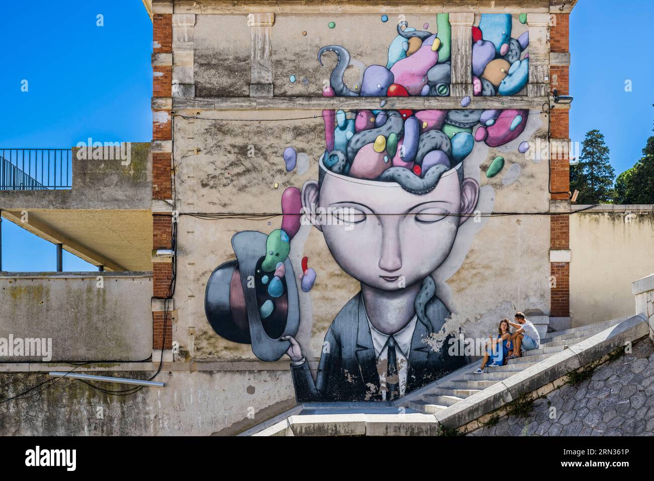 France, Herault, Sète, Quartier Haut (the Upper Quarter), mural fresco ...