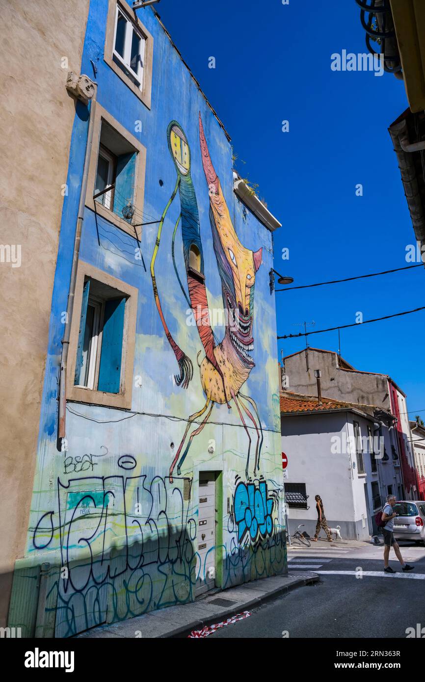France, Herault, Sete, Quartier Haut (the Upper Quarter), mural fresco ...
