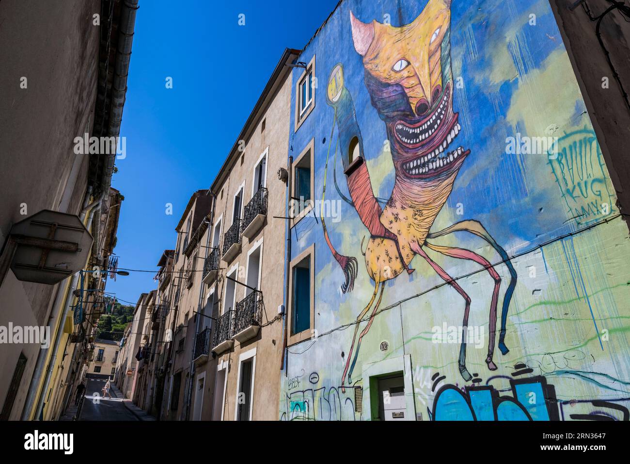 France, Herault, Sete, Quartier Haut (the Upper Quarter), mural fresco ...