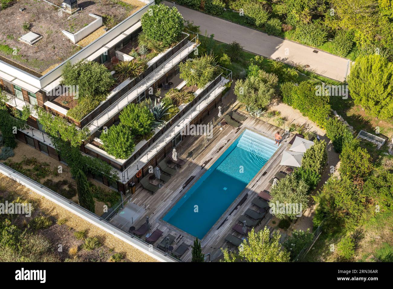 France, Herault, Montpellier, Port Marianne district, Hotel Courtyard ...