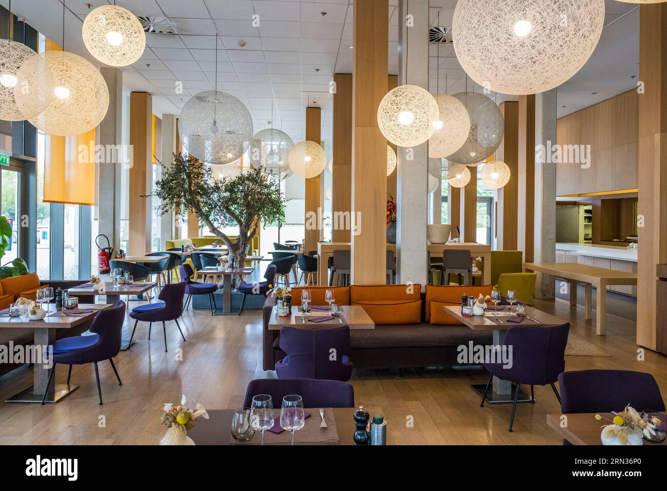 France, Herault, Montpellier, Port Marianne district, Hotel Courtyard ...