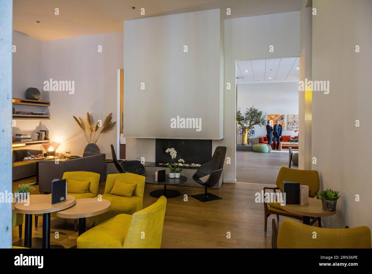 France, Herault, Montpellier, Port Marianne district, Hotel Courtyard ...