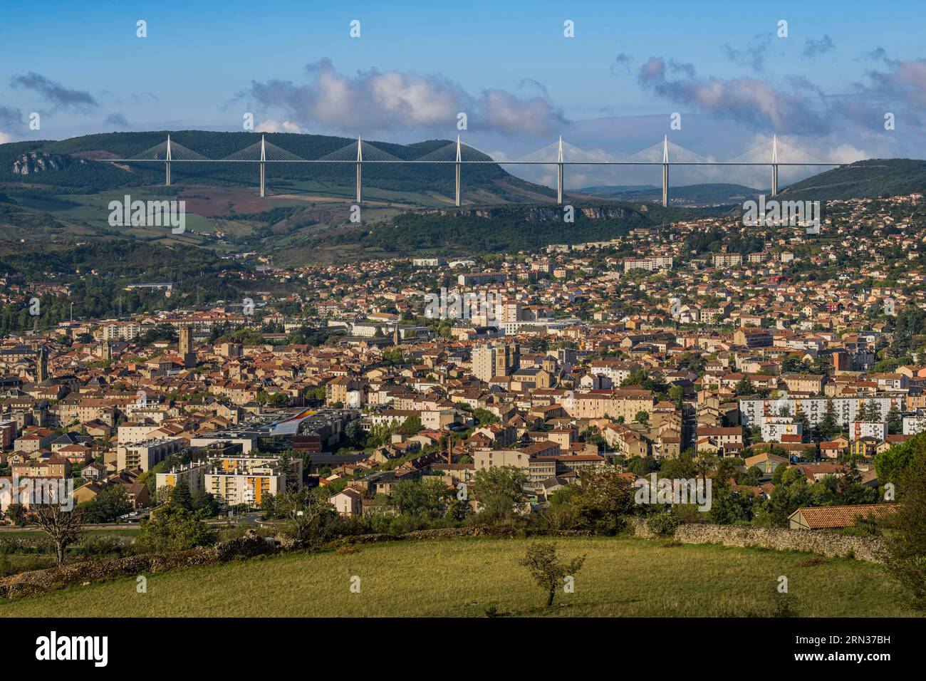 France, Aveyron, Grands Causses regional natural park, Millau city and ...
