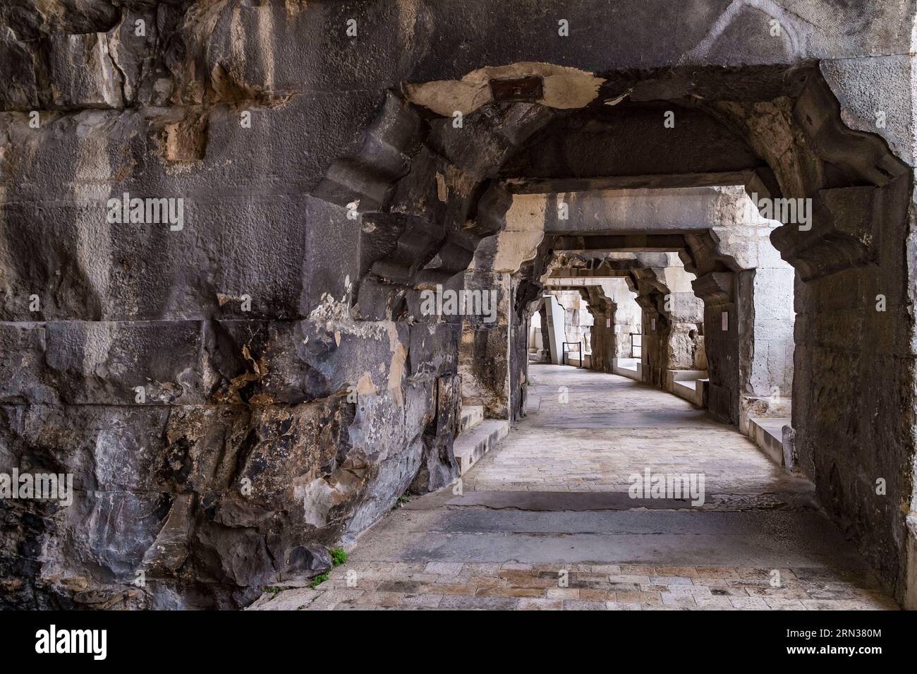 France, Gard, Nimes, the Arena, Roman amphitheater from the end of the ...