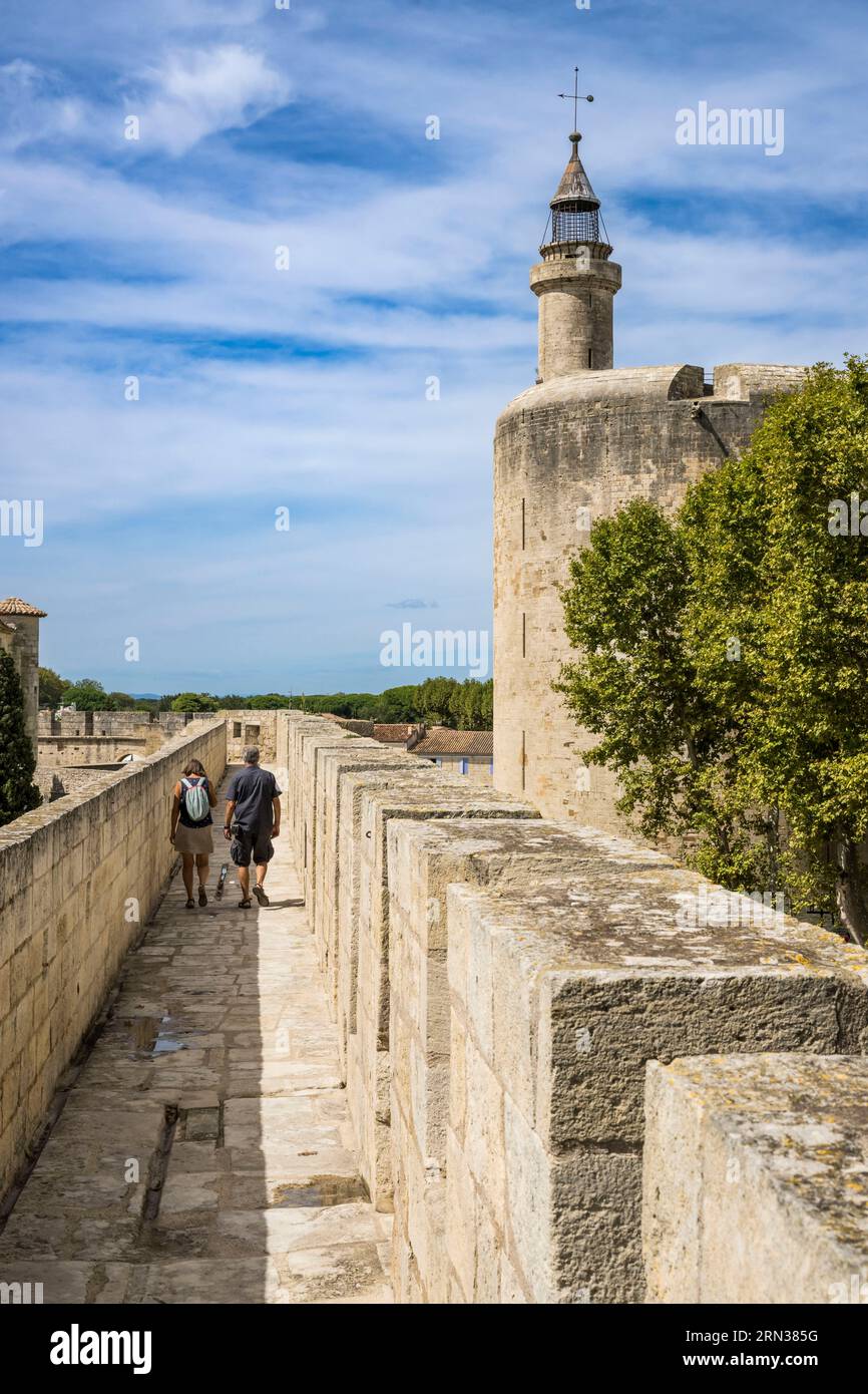 France, Gard, Aigues Mortes, the covered way of the North ramparts and ...