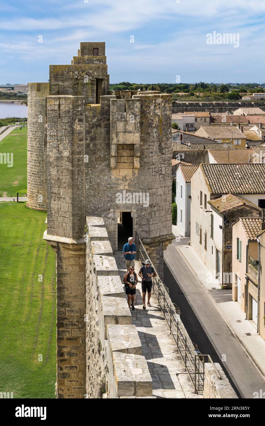 France, Gard, Aigues Mortes, the covered way of the East towers and ...