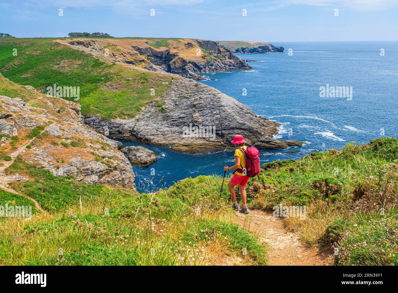 France, Morbihan, Belle Ile en Mer, the wild coast, Locmaria, hiking on ...