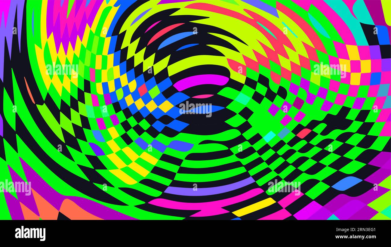 Distorted neon checkered pattern. Abstract euphoria. Hallucination in ...