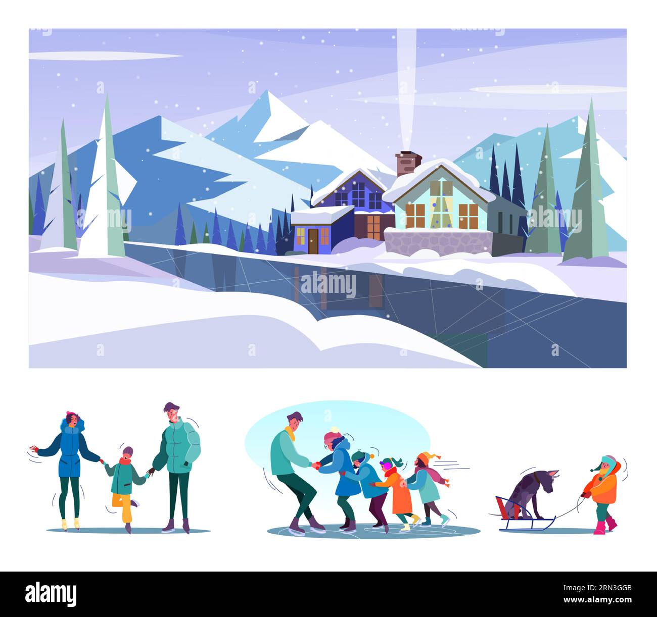 Winter outdoor activities flat vector illustration set Stock Vector ...
