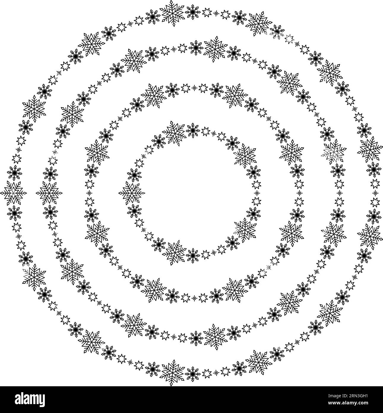 Snowflake circle frames set. Winter snowflake round border collection ...