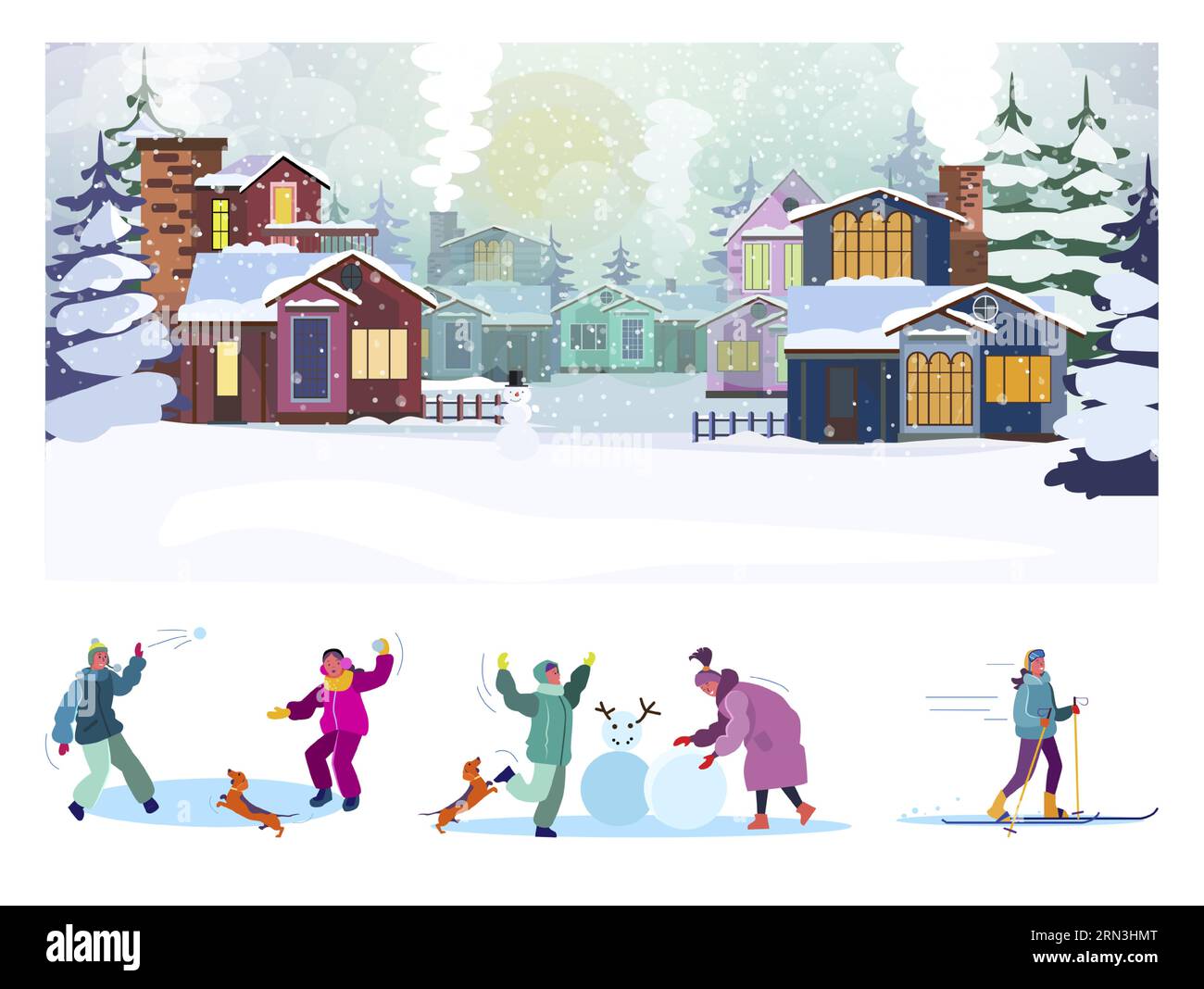 Winter holidays outside flat vector illustration set Stock Vector Image ...