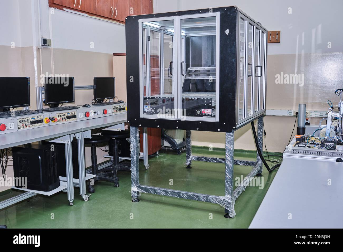 empty computer lab in a university. Computer lab room. room with a lot ...