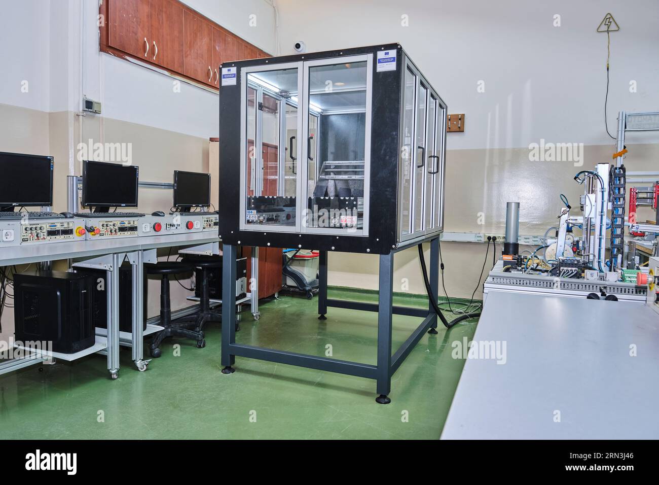 empty computer lab in a university. Computer lab room. room with a lot ...