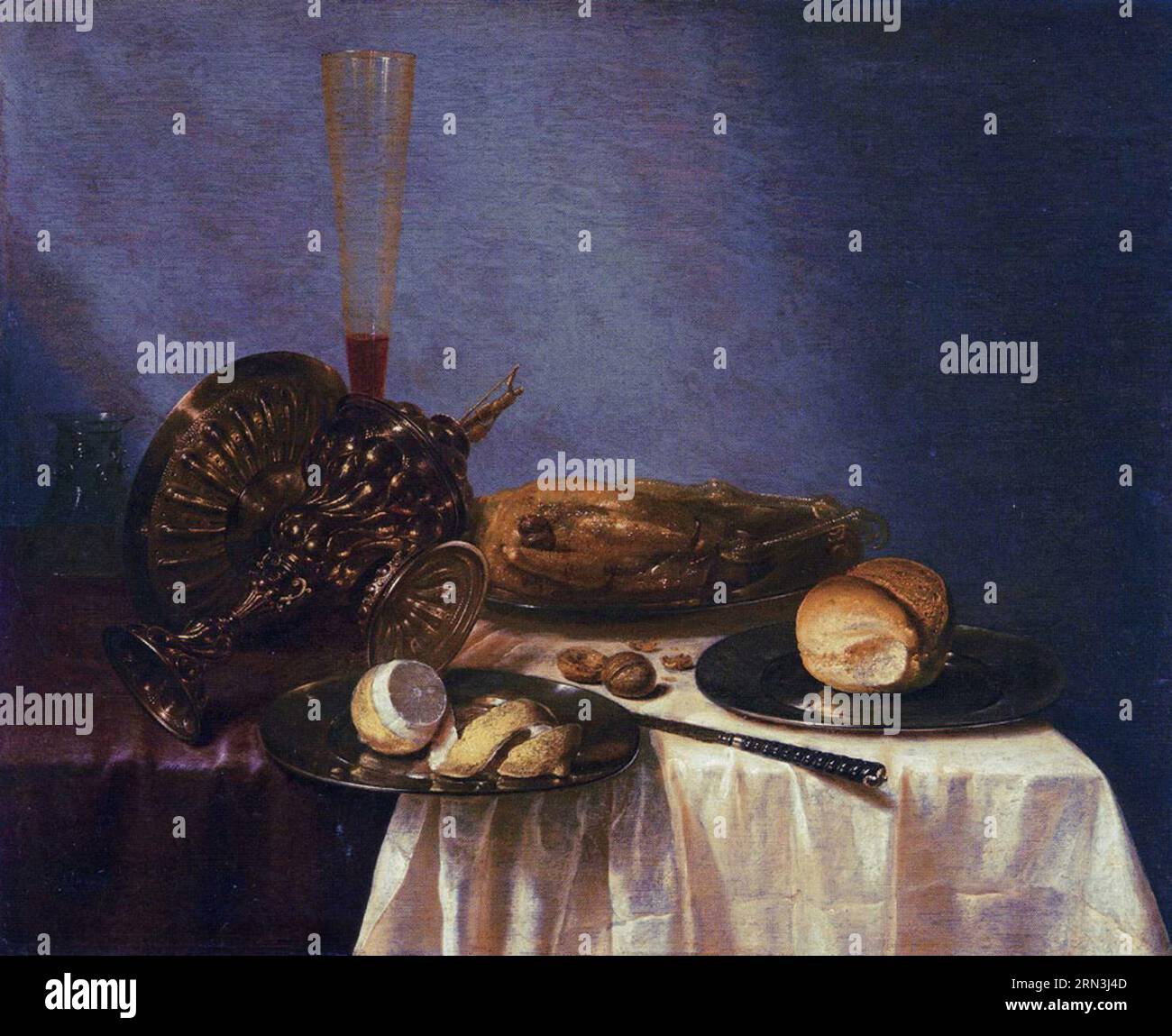 Still life with roast chicken by Adriaen Jansz Kraen Stock Photo - Alamy