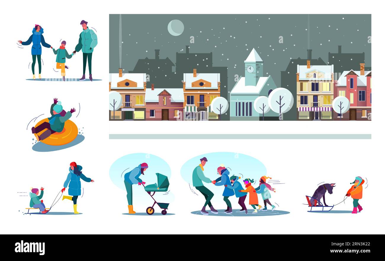 Girl enjoying snowfall Stock Vector Images - Alamy