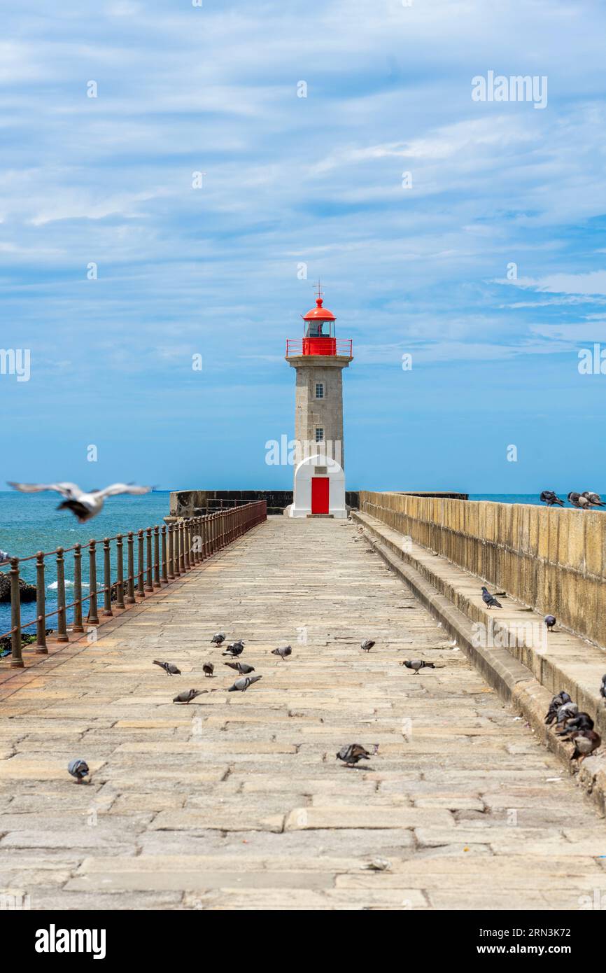 Farolim de Felgueiras lighthouse in Porto Portugal seaside Stock Photo ...